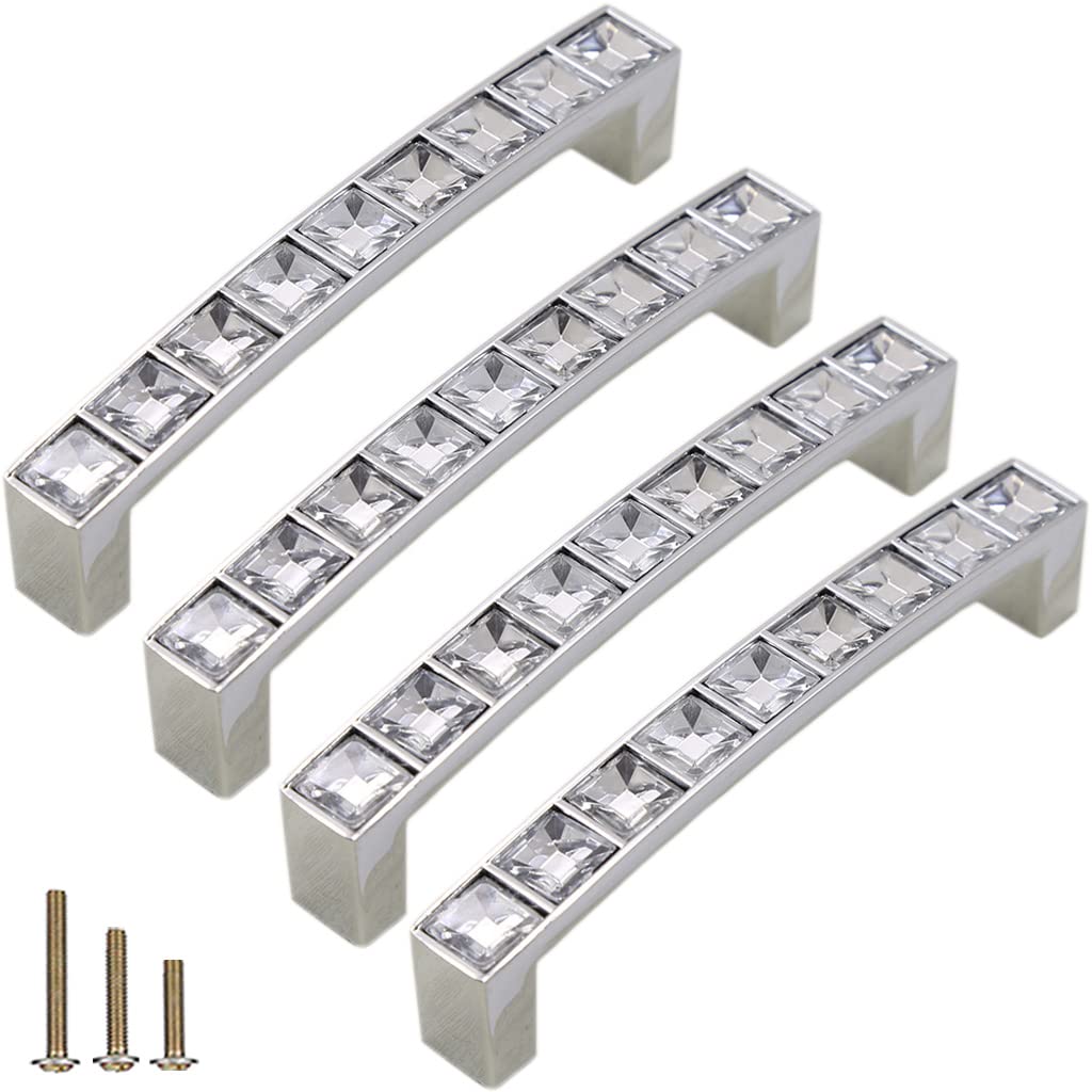 ESreake 4 Pack U Shape Crystal Glass Rhinestone Cabinet Pulls Knobs ...