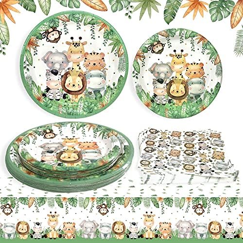 Amazon.com: 96 Pcs Jungle Zoo theme Tableware Set Green Animals Theme ...