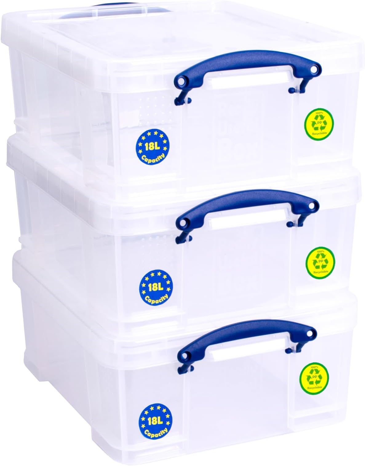 Really Useful Box Nestable Plastic Storage 33.5 Litre Clear (Pack of 3 ...