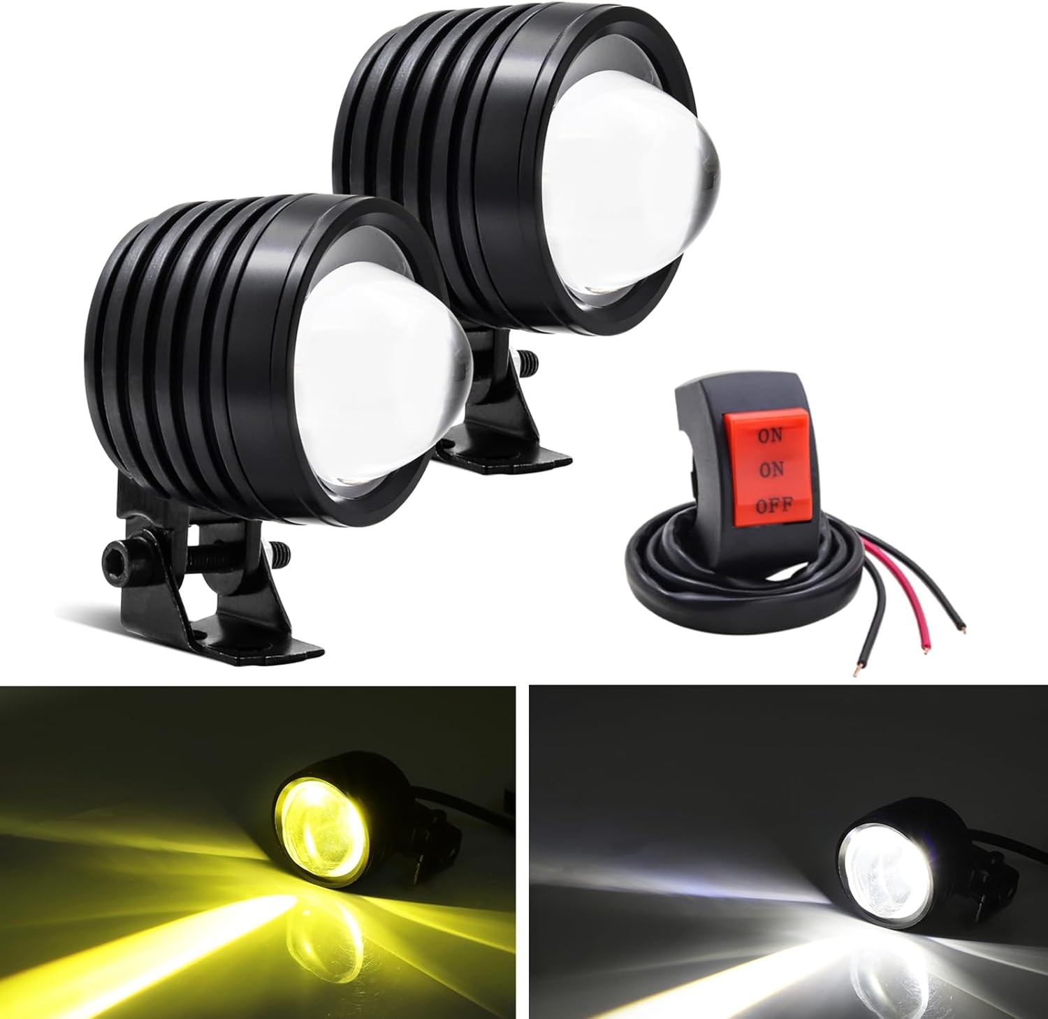 Amazon.com: NWpangu LED Motorcycle Spotlights, Yellow White 12V 24V LED ...