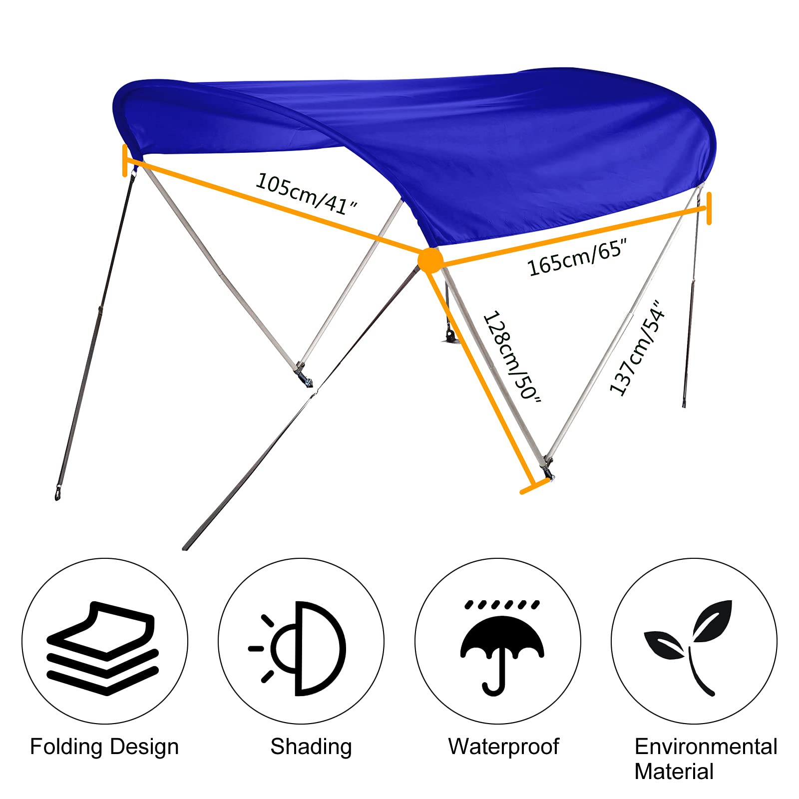 Foldable Bimini Top Boat Cover Canopy Cover 2Bow Bimini Top(63" L 39 ...