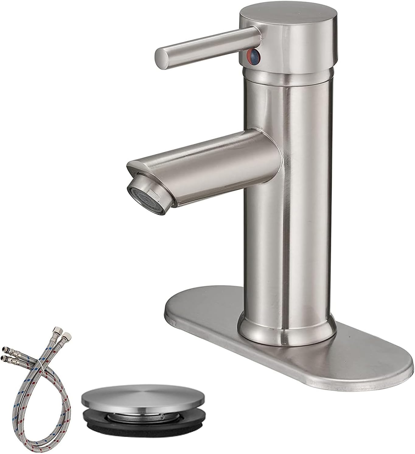 Greenspring Brushed Nickel Bathroom Faucet, 1 Hole Bathroom Sink Faucet ...