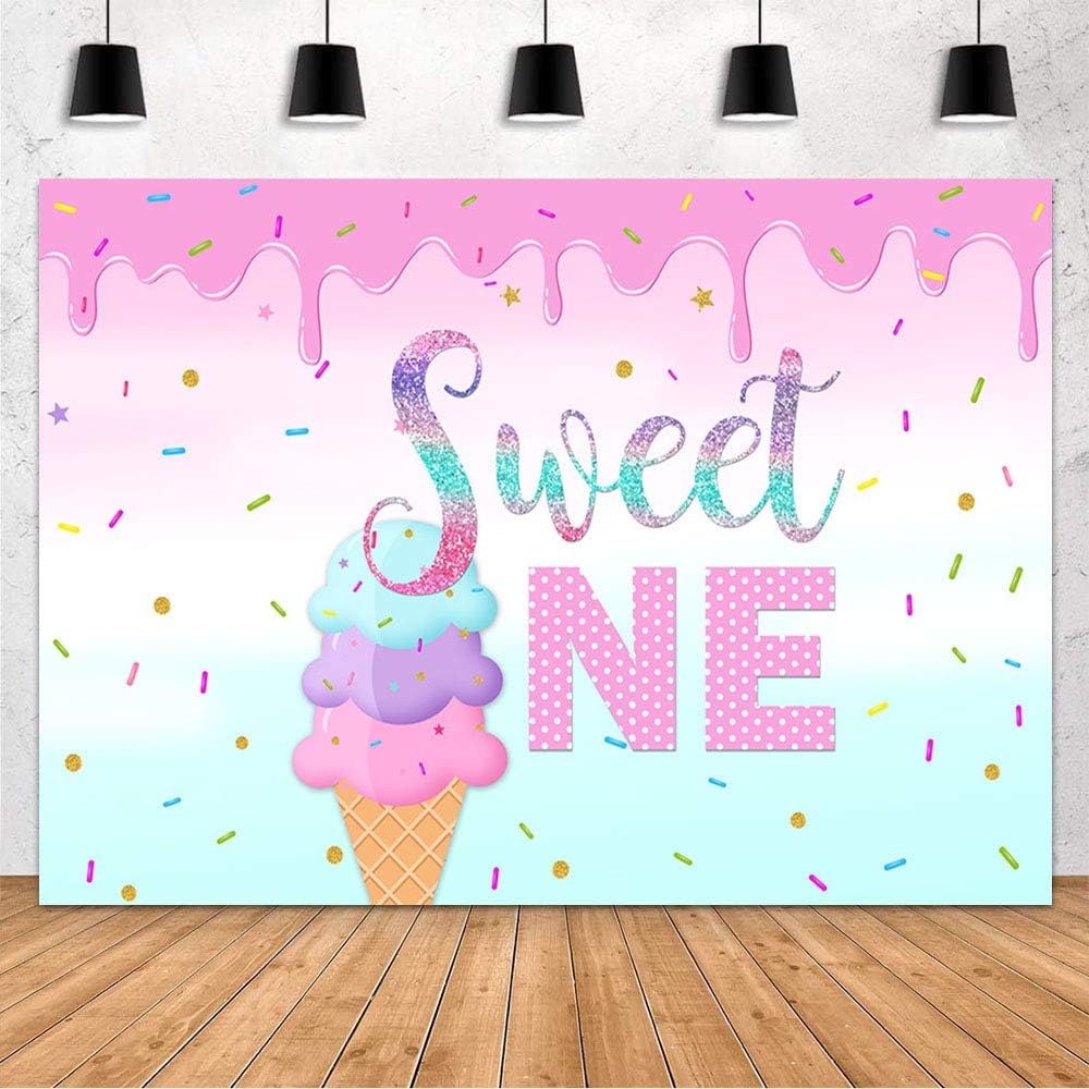 Amazon.com : MEHOFOND 7x5ft Sweet one Birthday Backdrop Ice Cream 1st ...