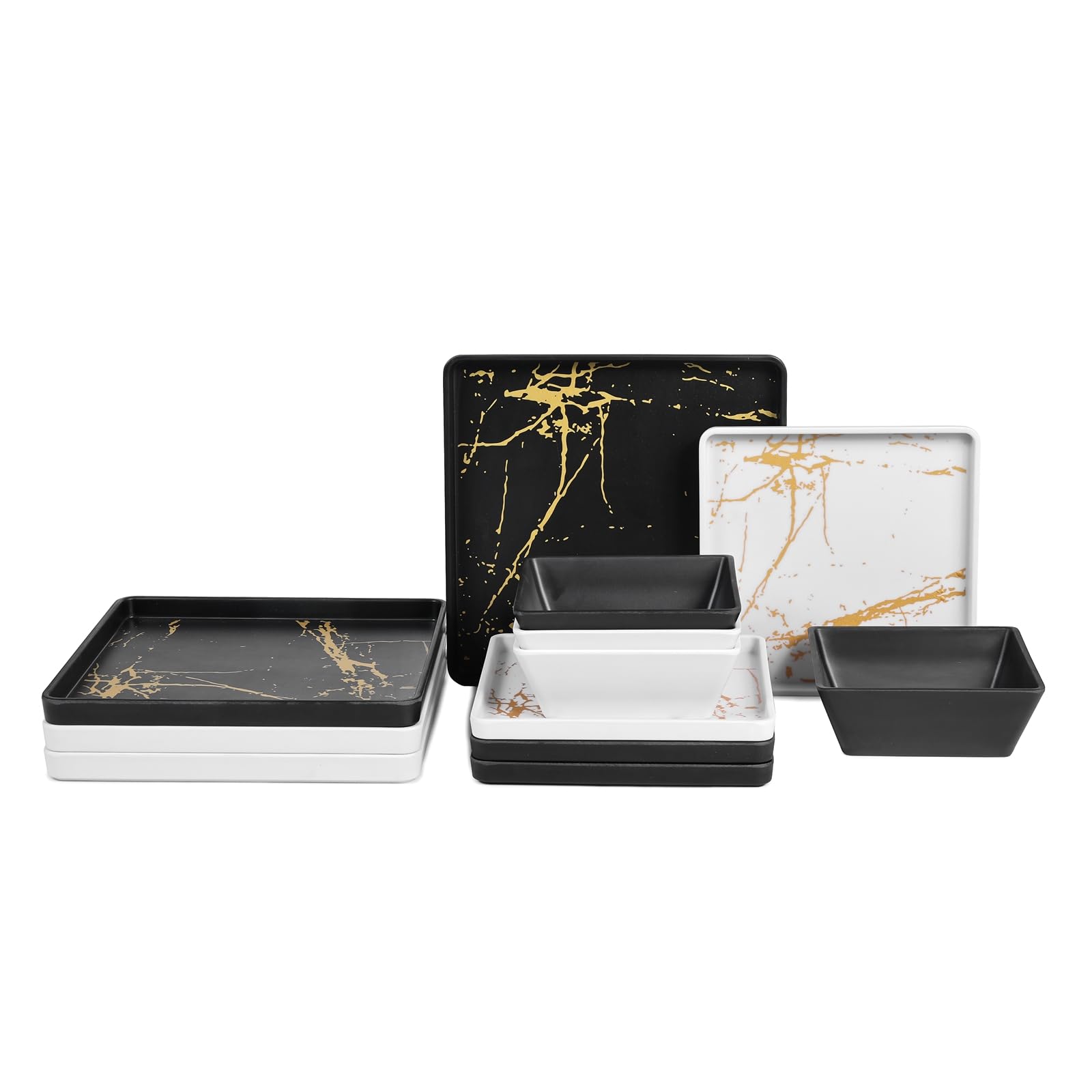 Amazon.com: Yummost Melamine Dinnerware Set for 4, 12pcs Square Dishes ...