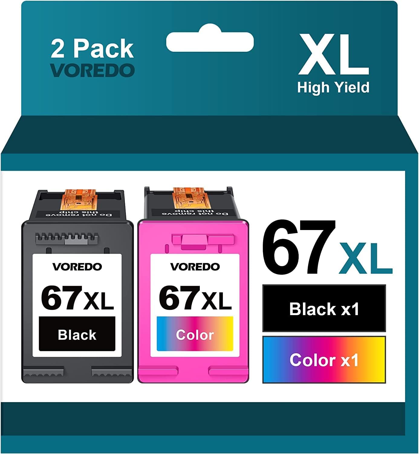 VOREDO 67XL for HP 67 Ink Cartridges Black Color Combo Pack HP67 XL HP67XL Printer Envy 6055 ...