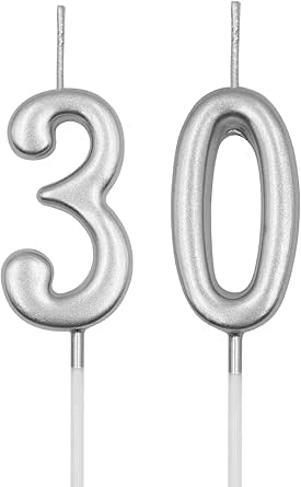 Amazon.com: 30th Birthday Candles, Silver Number 30 Candle for Cake ...