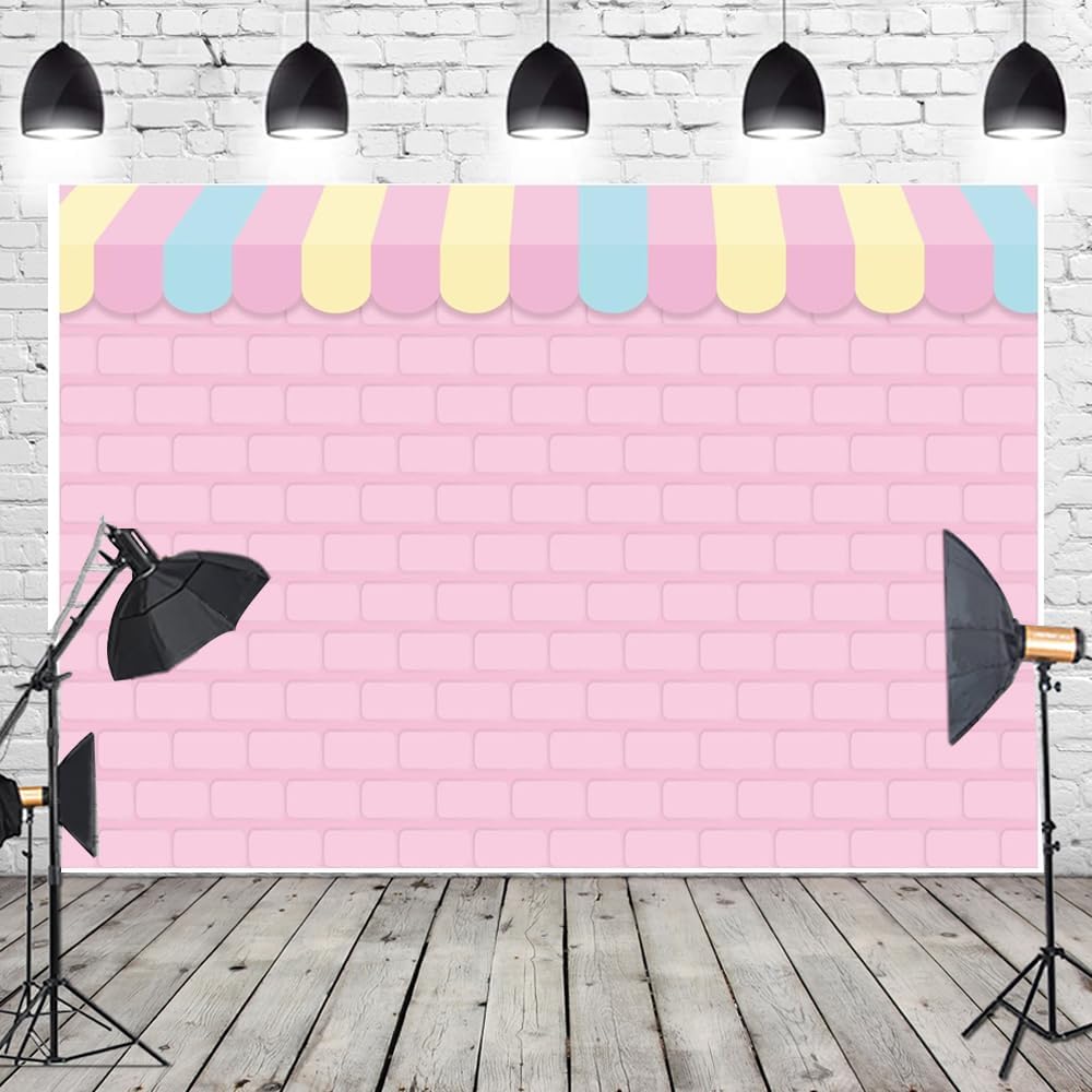 Amazon.com : Pink Brick Wall Ice Cream Shop Backdrop for Newborn ...