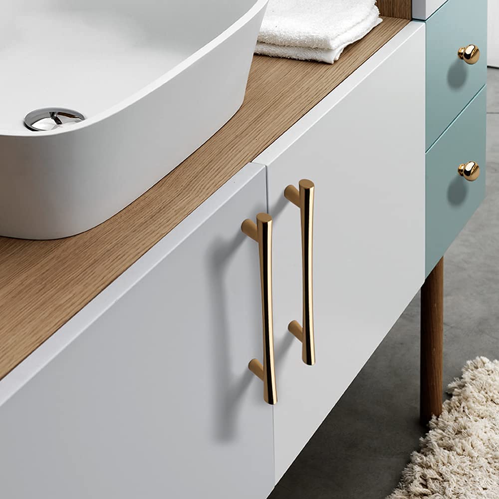 YAGU 10 Pack Bright Gold Solid Cabinet Pulls, 5 Inch Hole Center ...