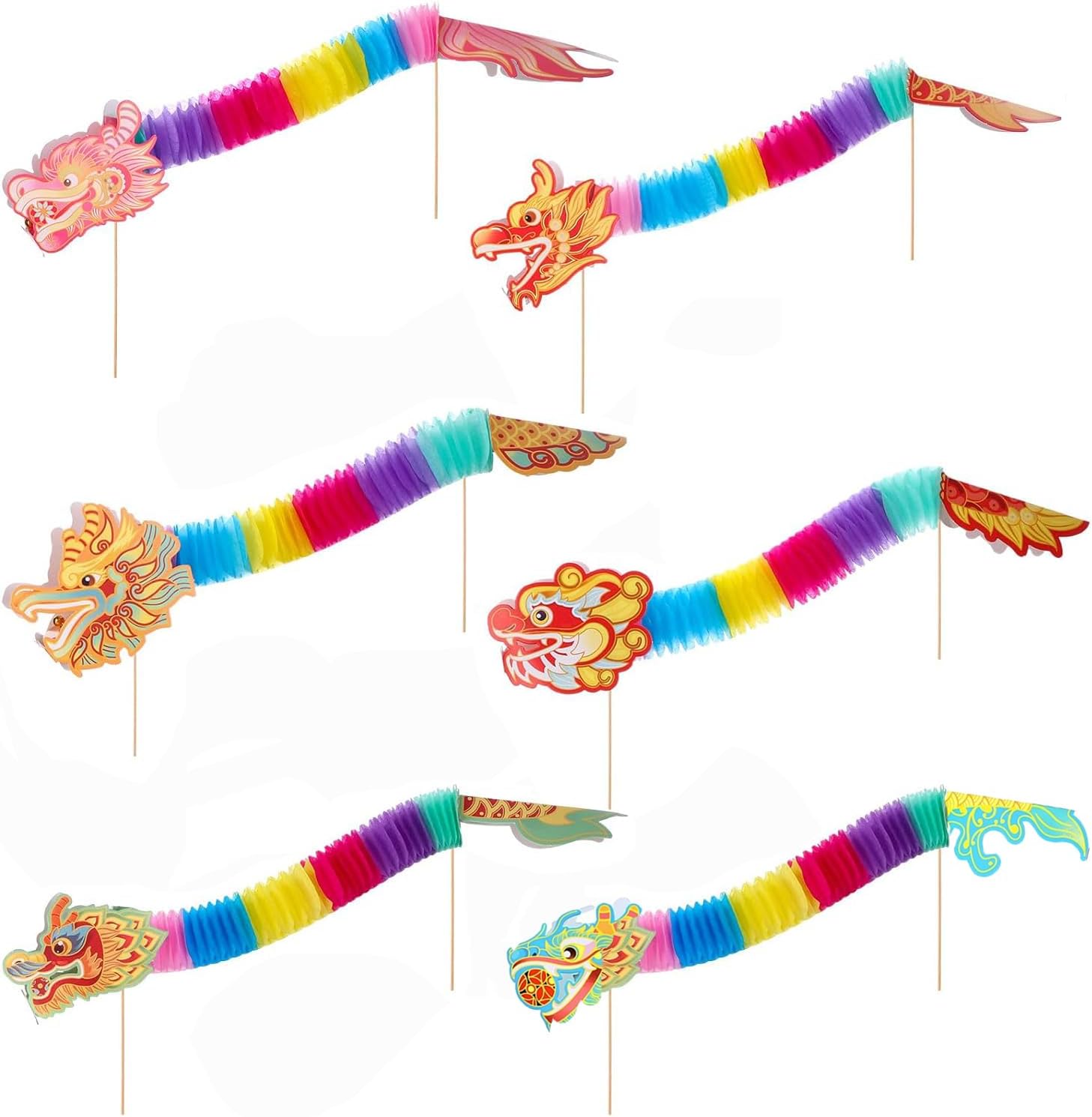 Acewen 6Pcs Chinese New Year Paper Dragon Pick Folded Tissue Dragon-6 ...