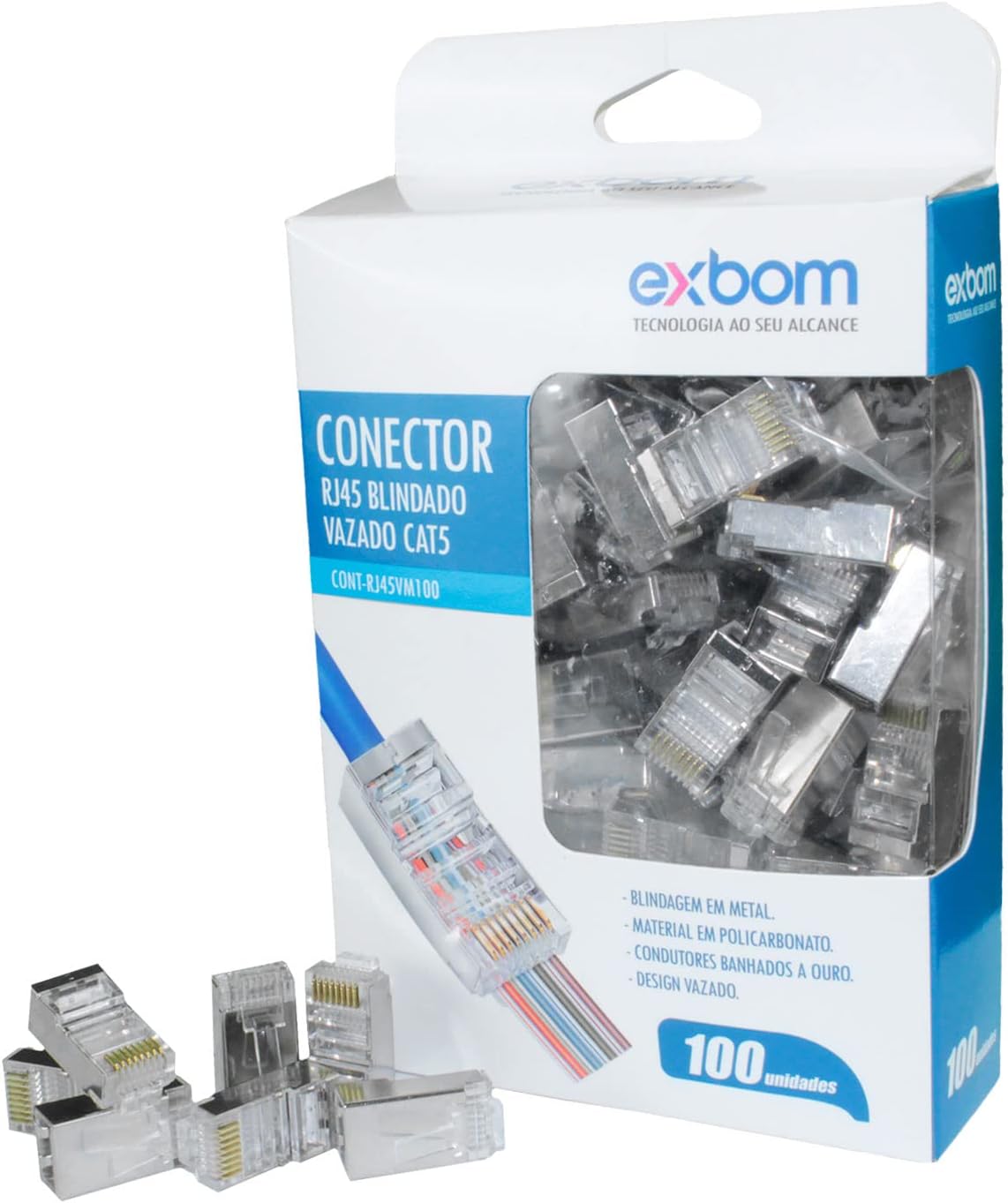 50x Conector RJ45 Cat6 Blindado Macho Plug Rede Gigabit Lan : Amazon ...