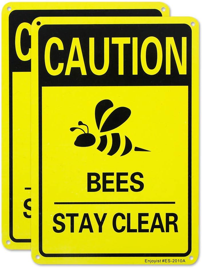 Amazon.com: 2 Pack Caution Bees Stay Clear Sign, 10"x 7" .04" Aluminum ...