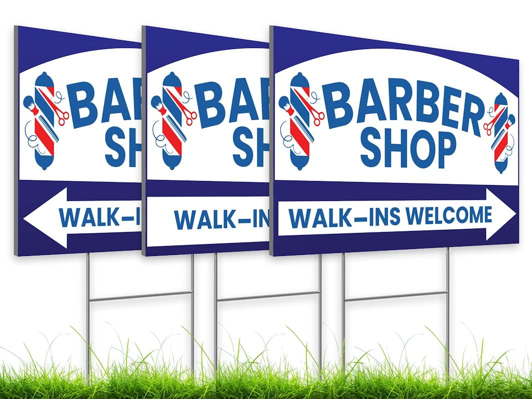 Amazon.com : 12x16 inch pack of 3 Barber Shop (Arrow) Yard Sign ...