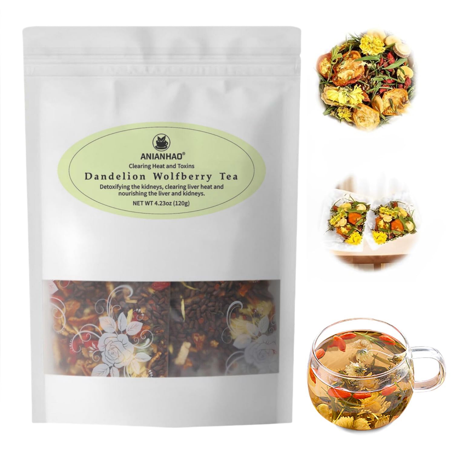 Amazon.com : Dandelion Wolfberry Tea Organic, Dandelion Leaf & Root Tea ...