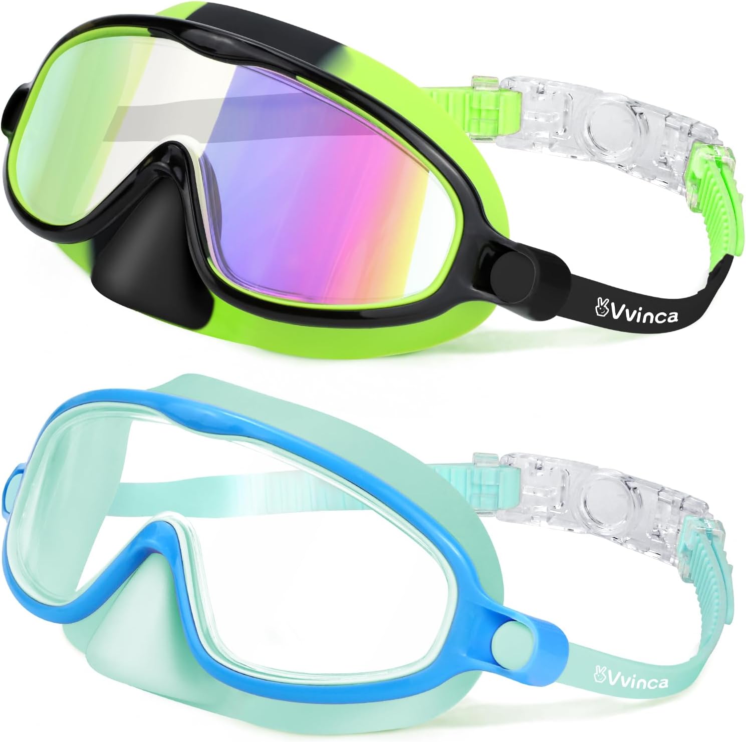 Amazon.com : Vvinca 2 Pcs Kids-Swim-Goggles with Nose Cover, Swimming ...