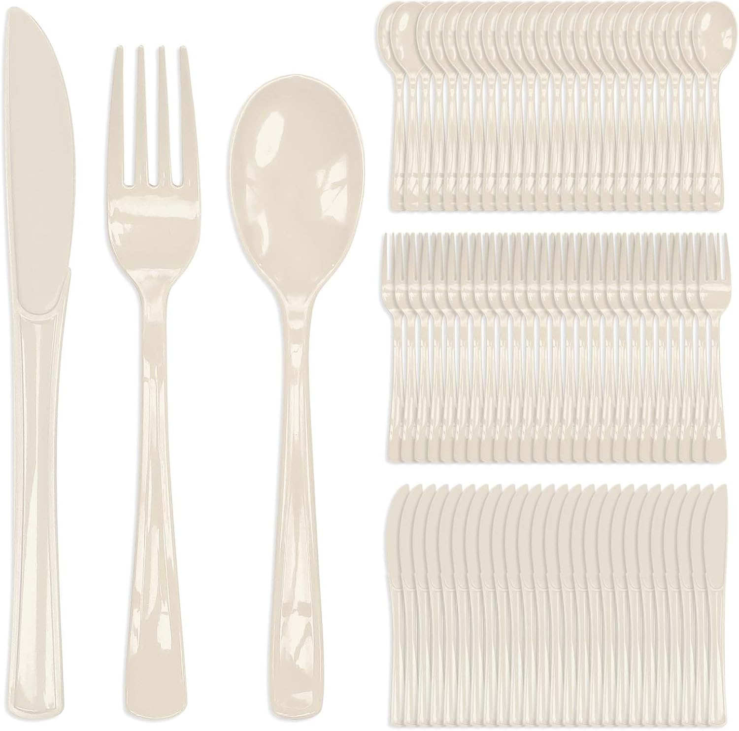 Amazon.com: FALIZIFU 150 Pcs Ivory Plastic Cutlery Set Disposable Ivory ...