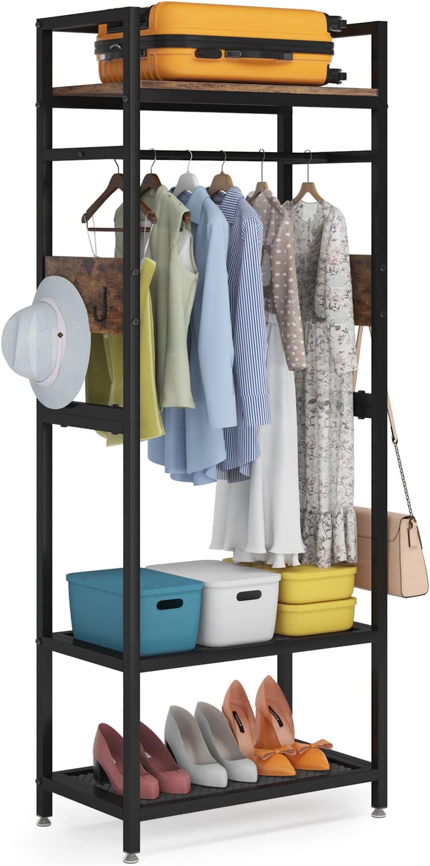 Amazon.com: LITTLE TREE Clothes Rack with Shelves, Industrial Hall Tree ...