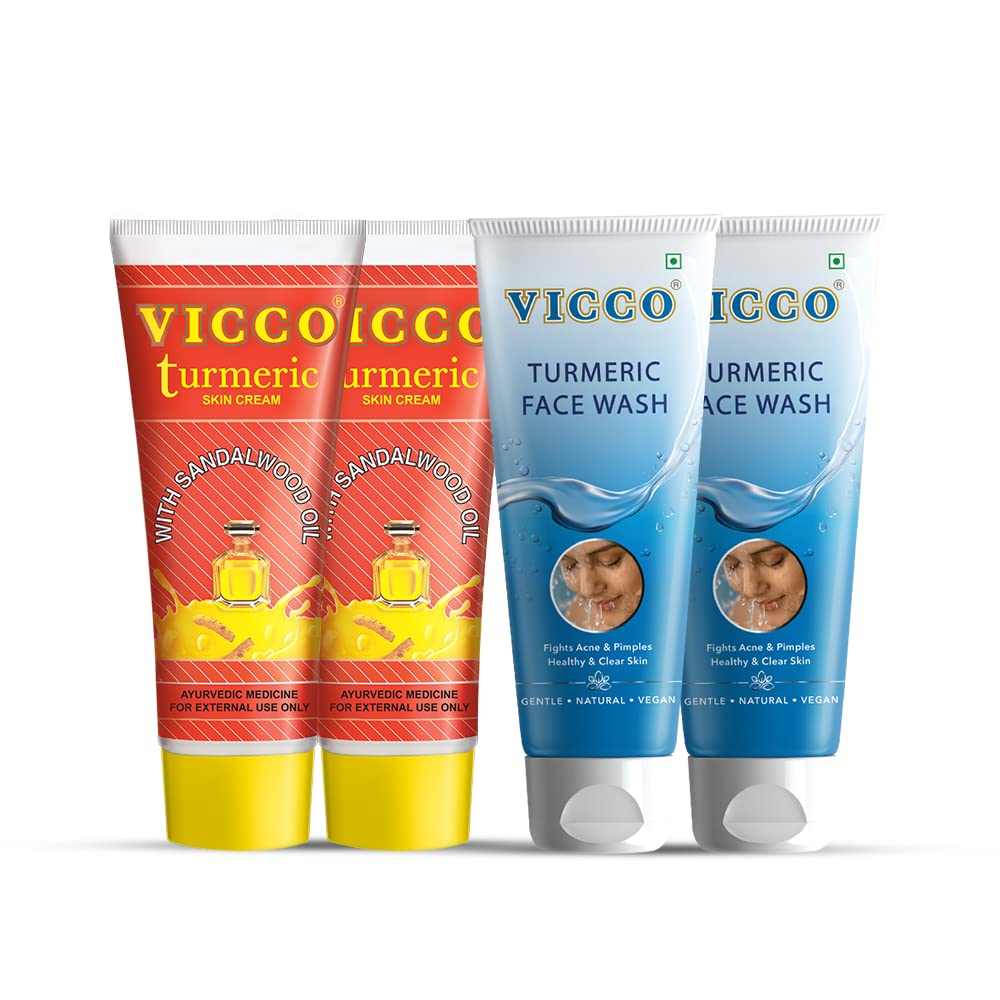 Two Pack of Vicco Turmeric Cream + Two Pack of Vicco Turmeric Facewash ...