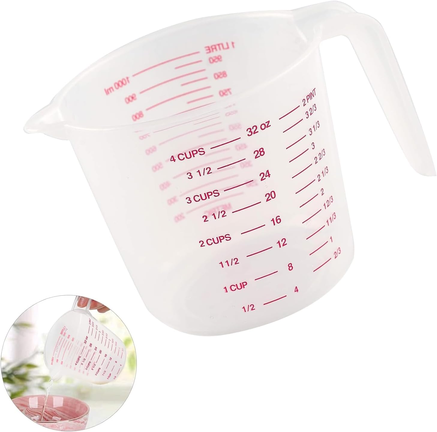 Plastic Measuring Jug 1000ml - Essential Kitchen Cooking Tool for ...