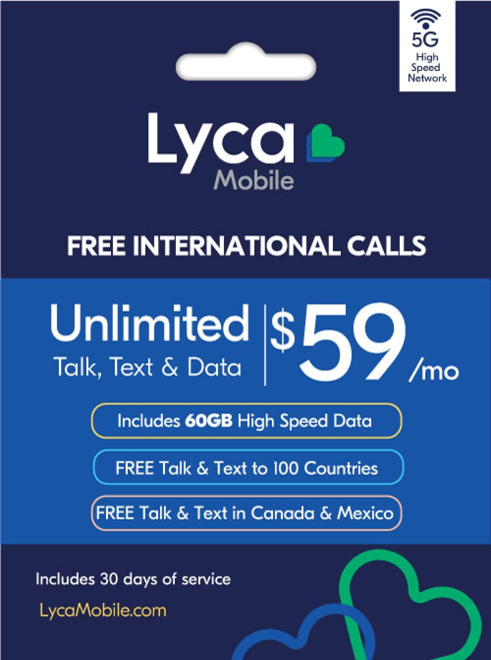 Amazon.com: Lyca Mobile USA Prepaid 5G/4G SIM Card | $59 Plan | Unlimited Talk, Text & Data ...