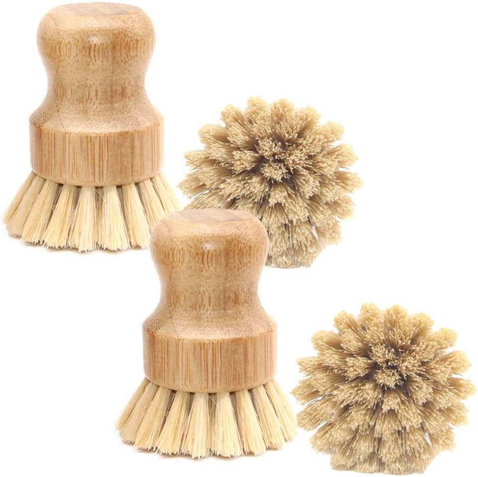 Amazon.com: Bamboo Dish Scrub Brushes Wooden Cleaning Scrubbers Set ...