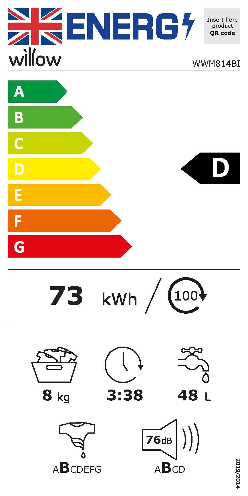 Willow WWM712BI 7kg 1200 RPM Integrated Washing Machine with Aquaball ...