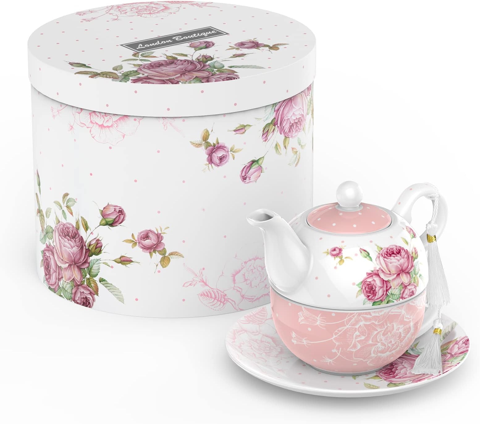 London Boutique Tea for One, Teapot Tea cup Saucer Set Gifts for Women ...