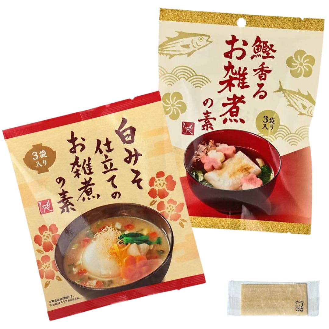 Amazon | [2種セット]白みそ仕立てのお雑煮の素 鰹香るお雑煮の素 3袋入 もへじ カルディ KALDI オリジナルおしぼりセット | ノーブランド品 | スープ 通販