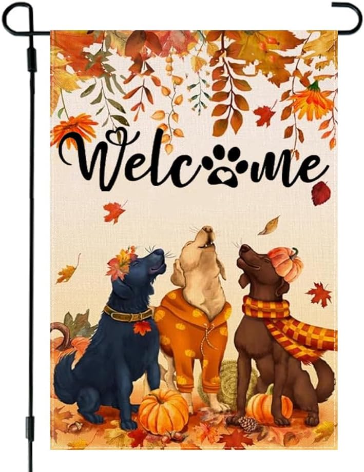 Amazon.com : Welcome Fall Garden Flag 12x18 Double Sided Burlap ...