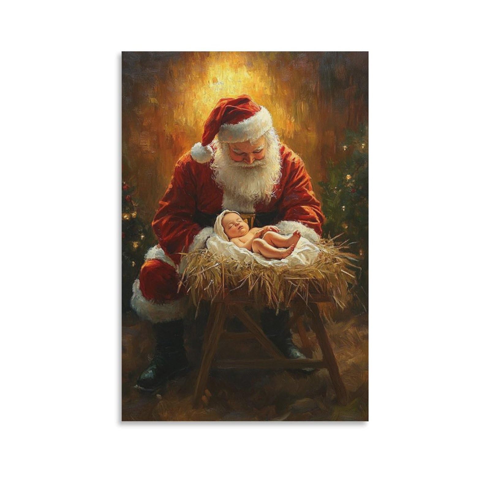 Amazon.com: Christmas Gift Wall Decor Art - Santa Claus And Baby Jesus ...