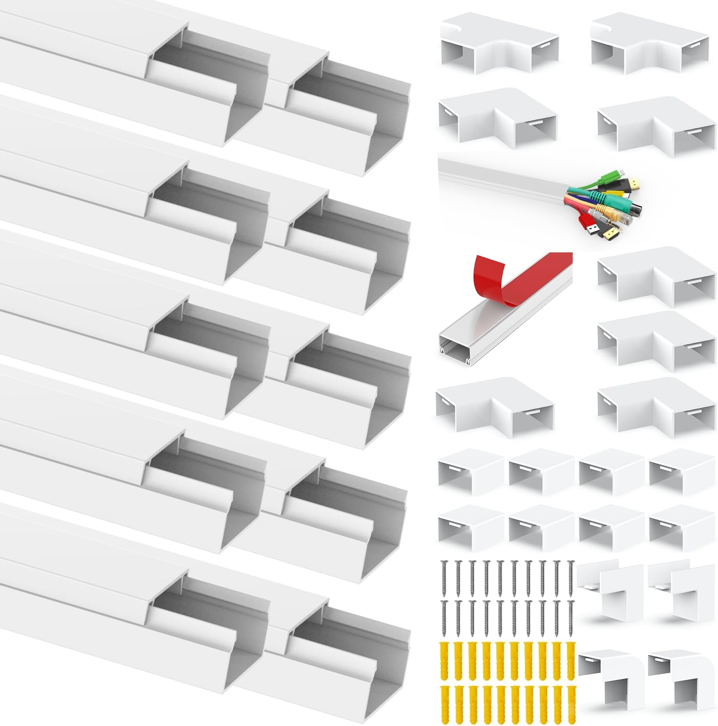 Lot de 10 goulottes de câbles autocollantes blanches pour TV de 0,4 m x ...