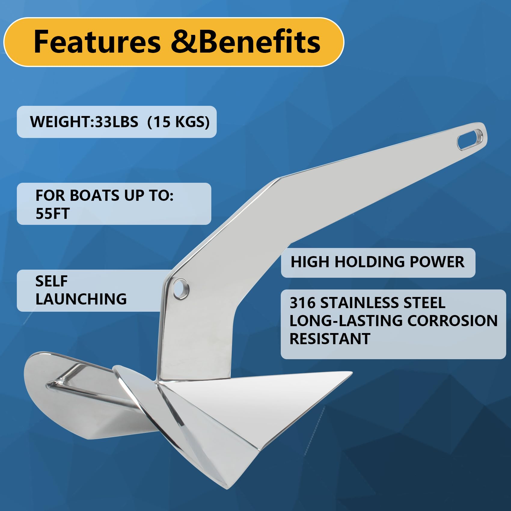 Boat Anchor Claw Anchor 316 Stainless Steel Mirror Polish Stable Heavy ...