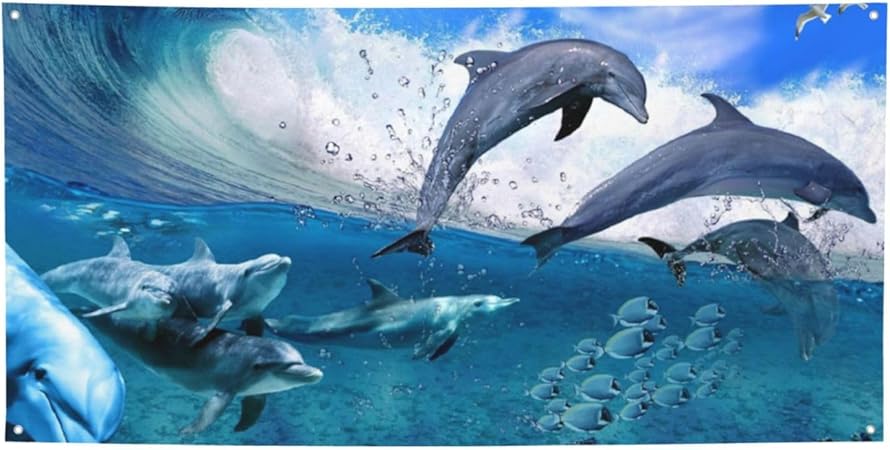 Amazon.com : Jumping Dolphin Banner Party Decor Backdrop Banner ...