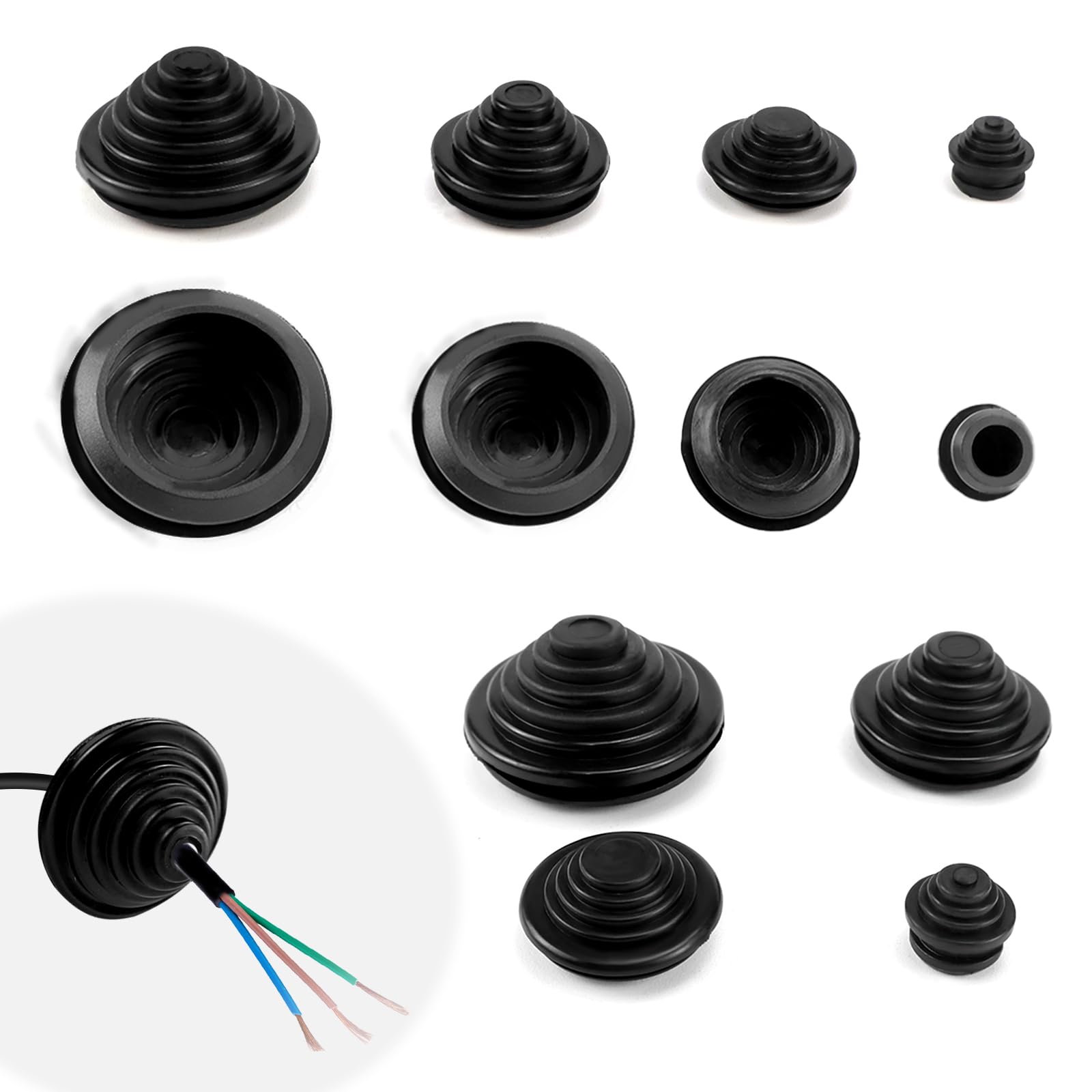 Waterproof Electrical Grommets Guard Ring Coil 52 Pcs Rubber Grommets