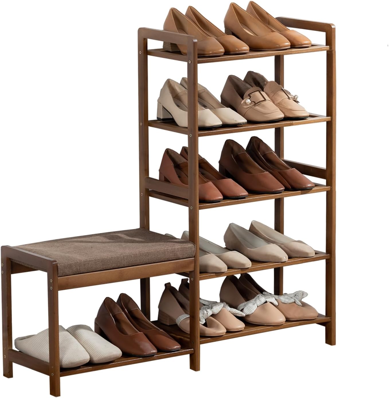 Amazon.com: Suwoic 5 Tier Shoe Rack, Shoe Bench with Seat, Space-Saving ...