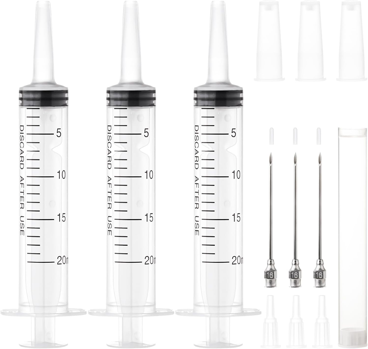 3 Pack Large Syringe with Cap & Stainless Steel Needle, Reusable, Big ...