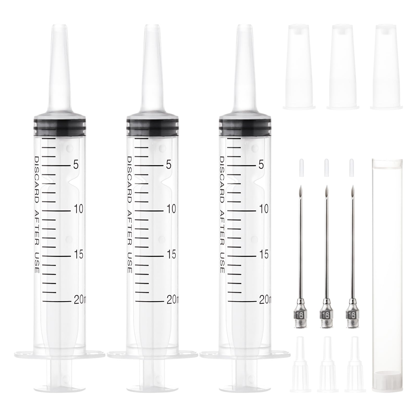 3 Pack 20ml Syringe with Cap&Stainless Steel Needle,Large Syringe 20ml ...