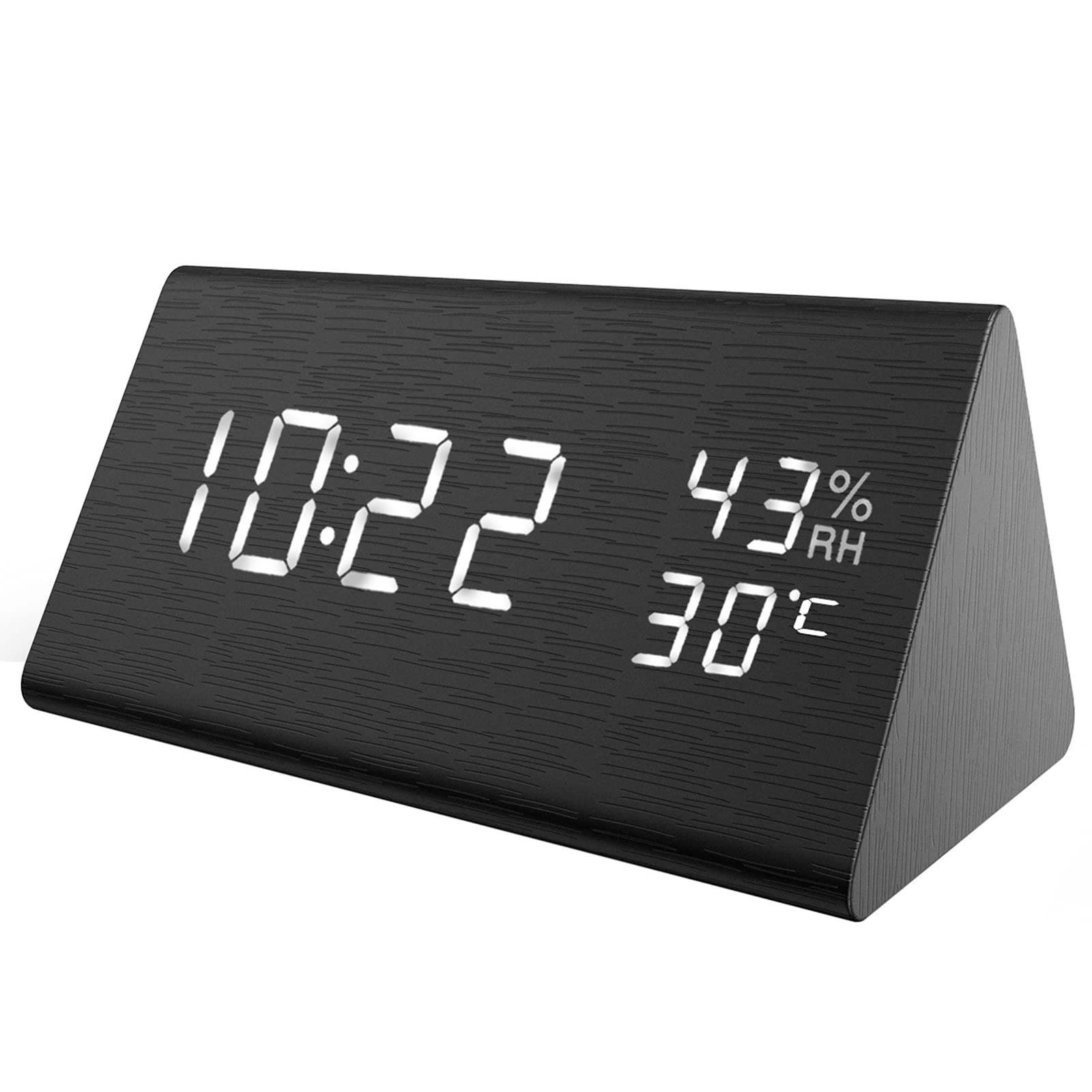 ORIA Wooden Alarm Clock, Digital Desk Clock, 3 Levels Brightness, Voice ...