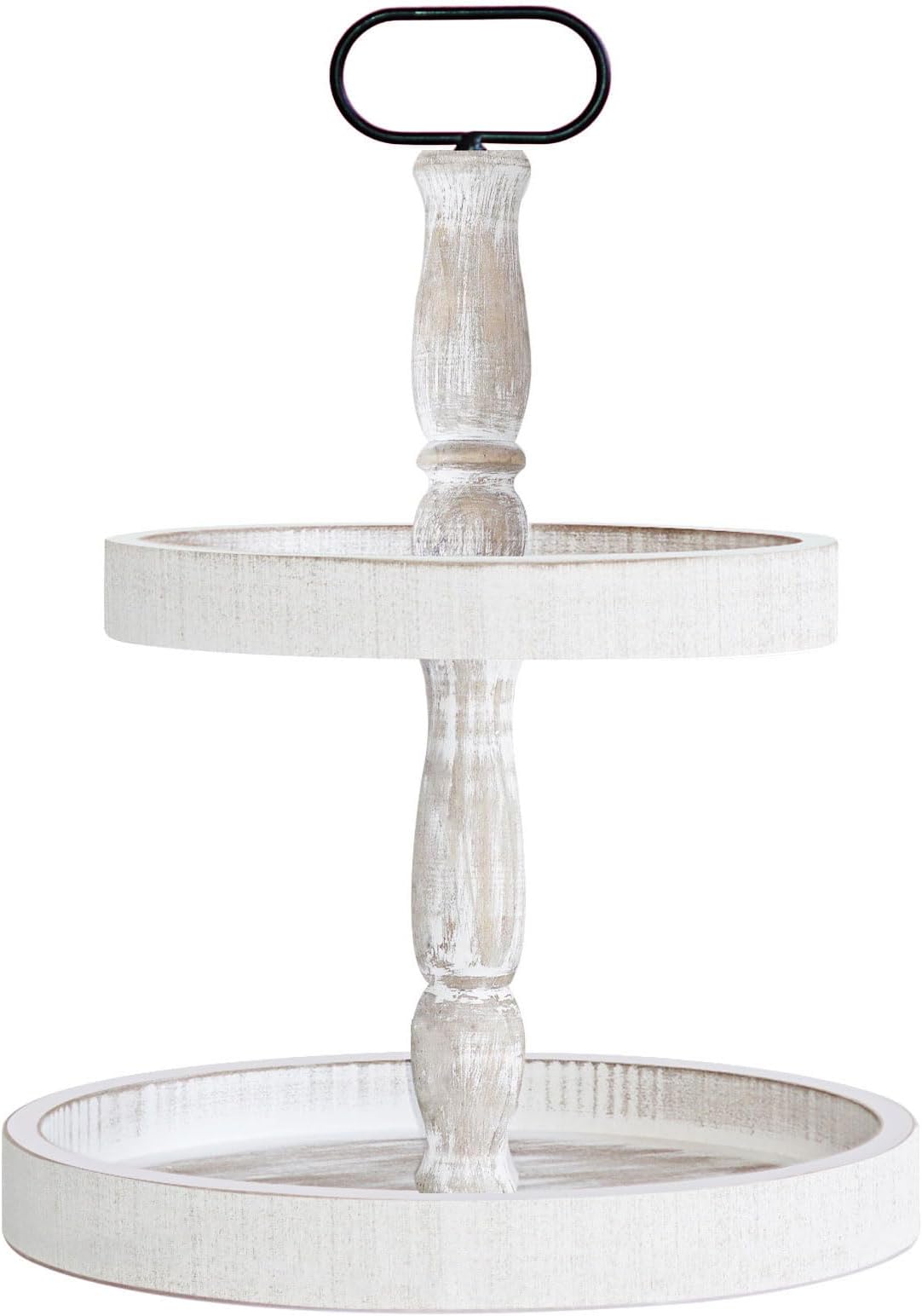 Amazon.com: BALIN DESIGNS Two Tiered Serving Tray, White Round Acacia ...