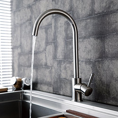 Large curved kitchen stainless steel dish faucet brushed electric ...