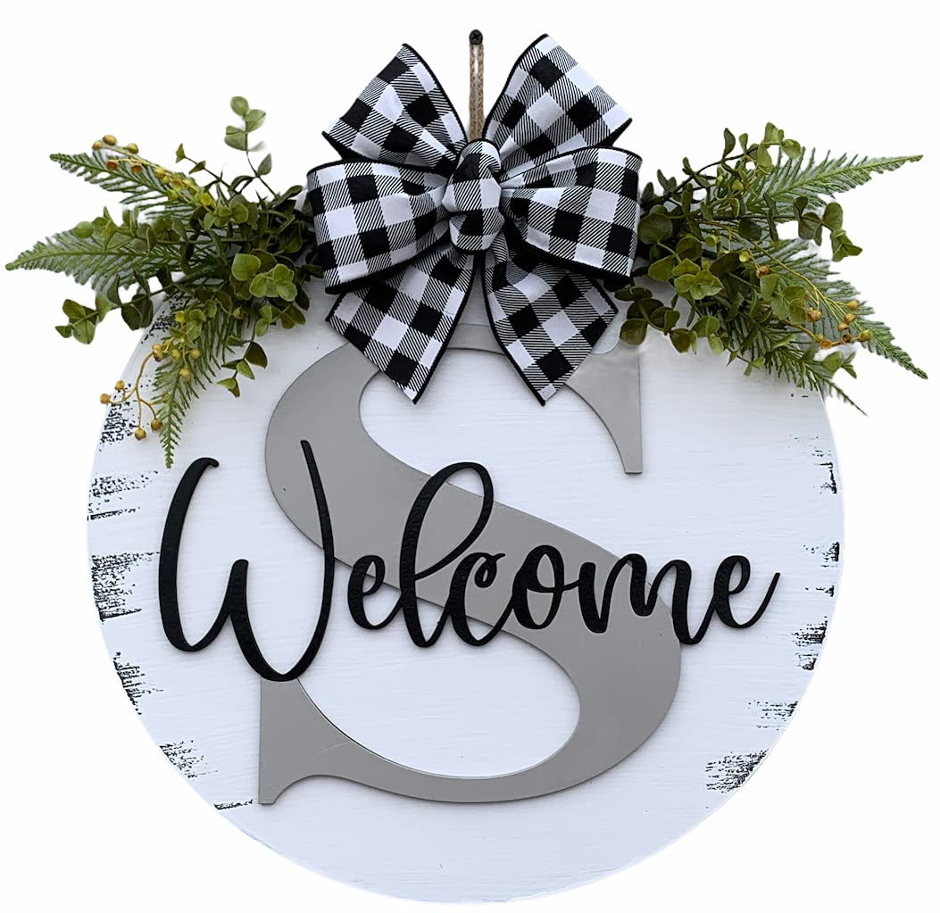 Amazon.com: MONOGRAM WELCOME + Monogram LETTER Wreath for Front Door ...