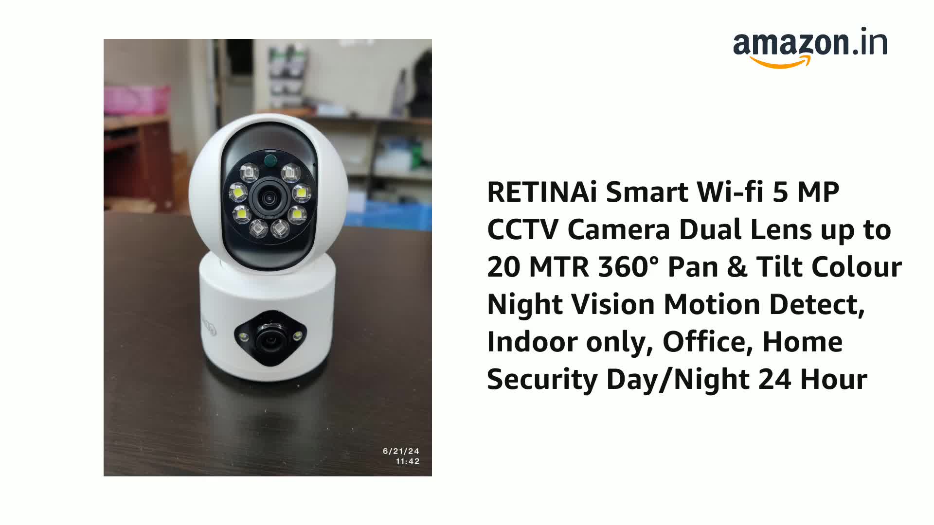 Watch RETINAi Smart Wi-fi 5 MP CCTV Camera Dual Lens up to 20 MTR 360 ...