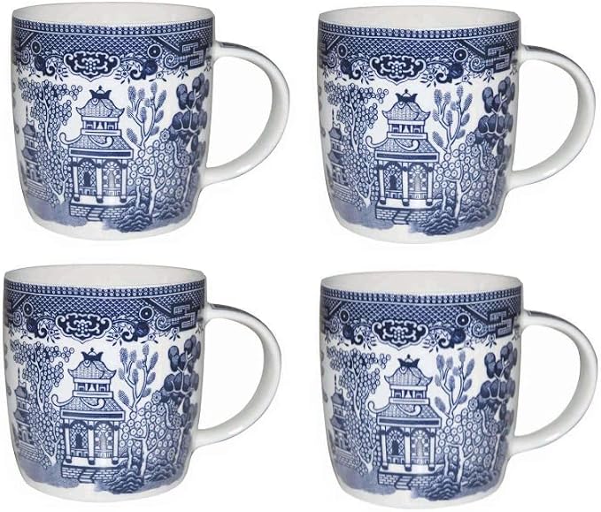 Amazon.com: Churchill Blue Willow Mugs 11 oz, Set Of 4 : Home & Kitchen