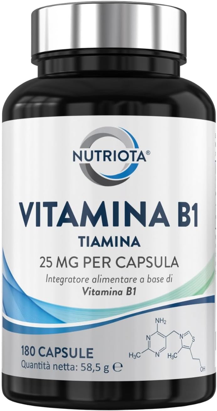 Vitamina B1 (tiamina), 25 mg per capsula, 180 capsule di vitamina B1 ad ...
