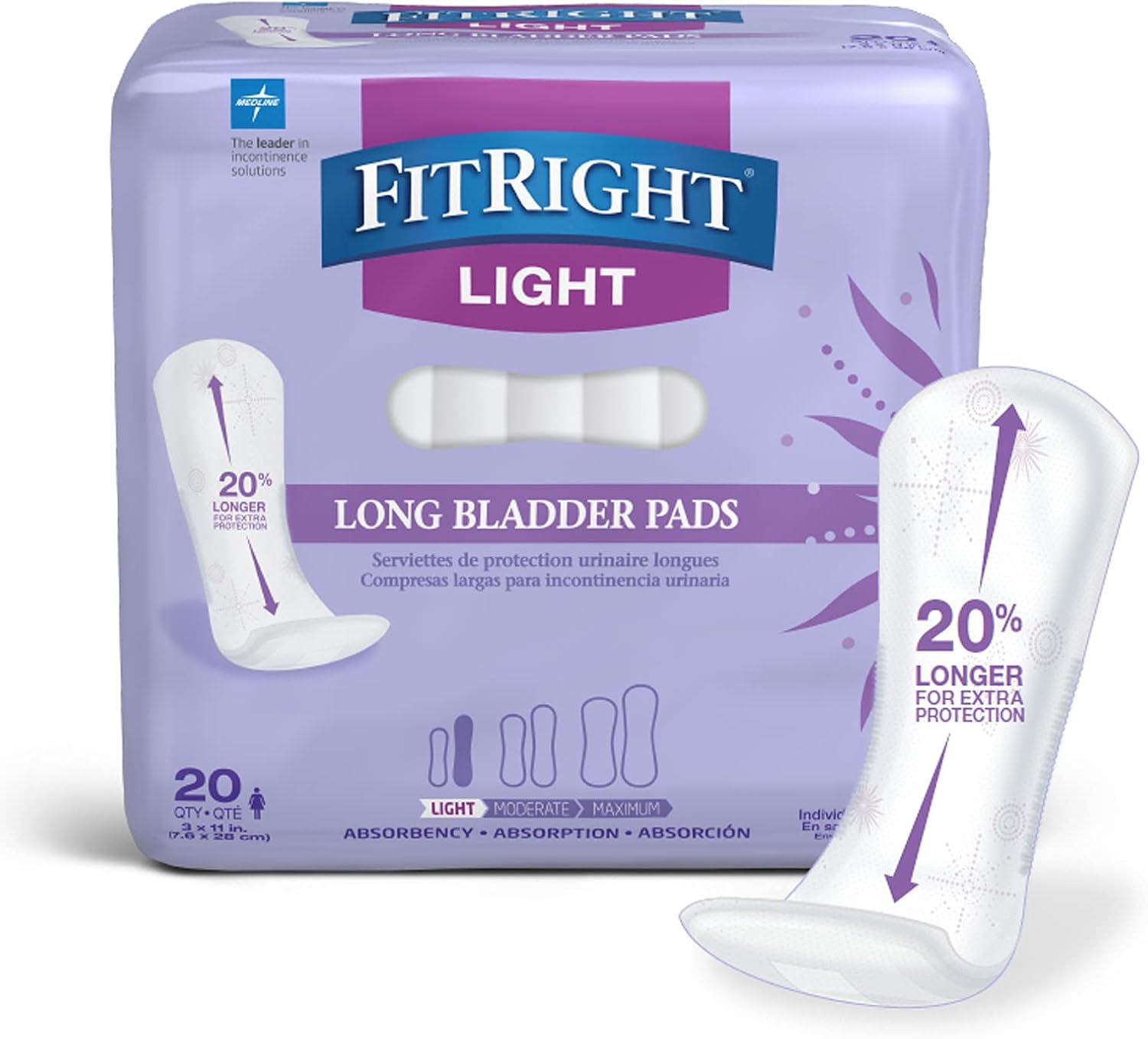 Amazon.com: FitRight Long Bladder Control Pads, Light Absorbency, 3" x ...