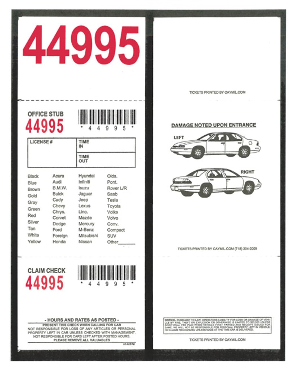 Amazon.com : Valet Parking Tickets Barcoded 3-Part 1,000 with Free ...