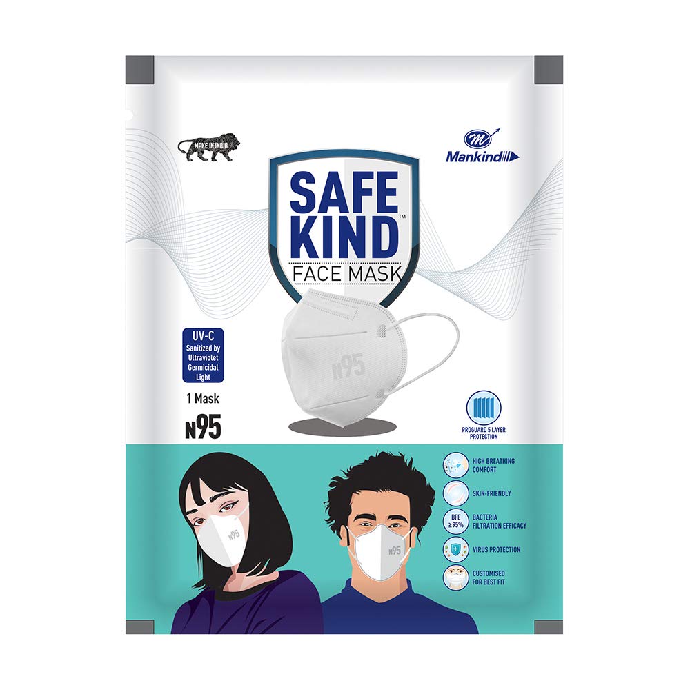 Mankind SafeKind UV-C N95 Face Mask with 5 layer protection, Pack of 5 ...