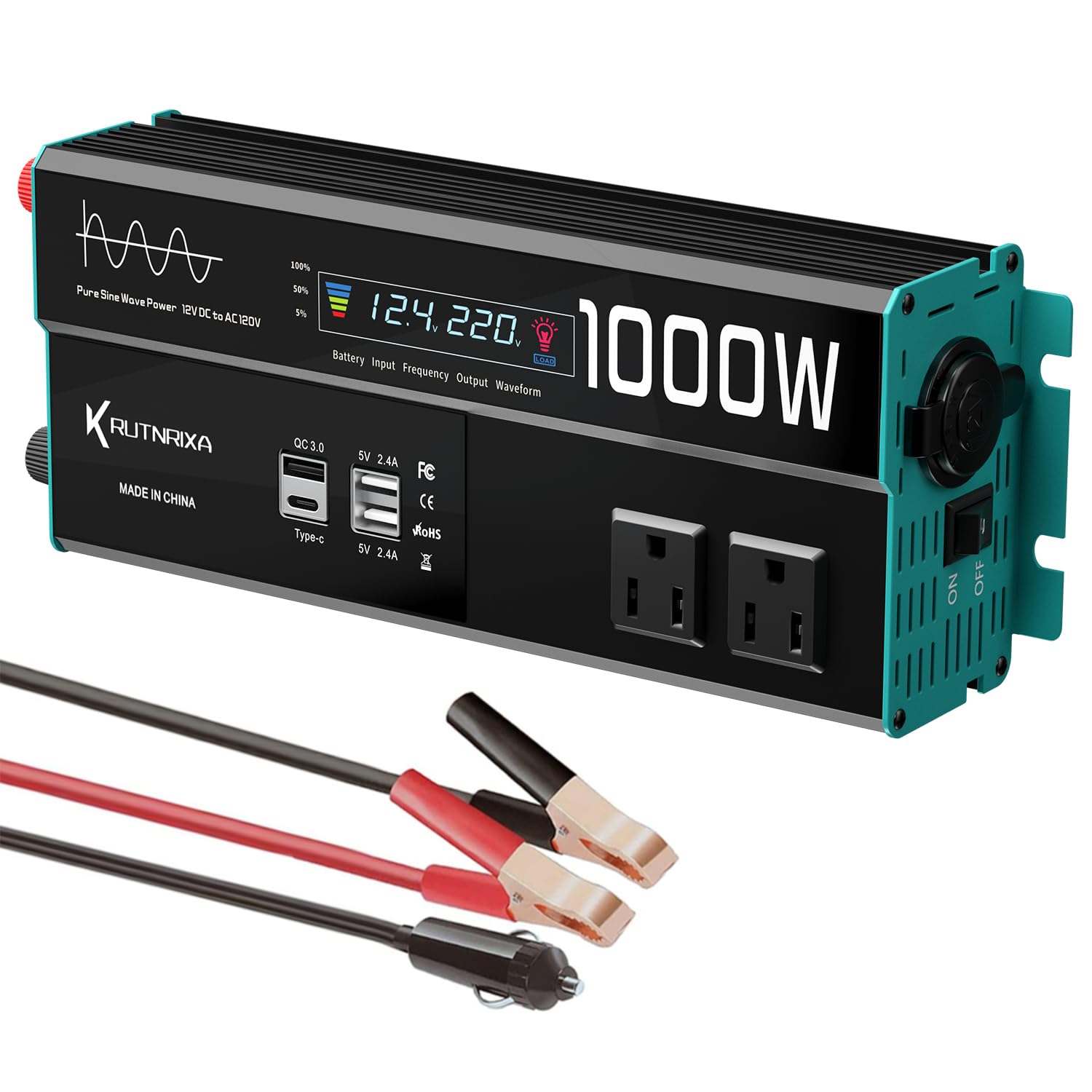 Snapklik.com : RUTNRIXA 1000W Pure Sine Wave Inverter 12V DC To 120V AC Converter For Home, RV ...