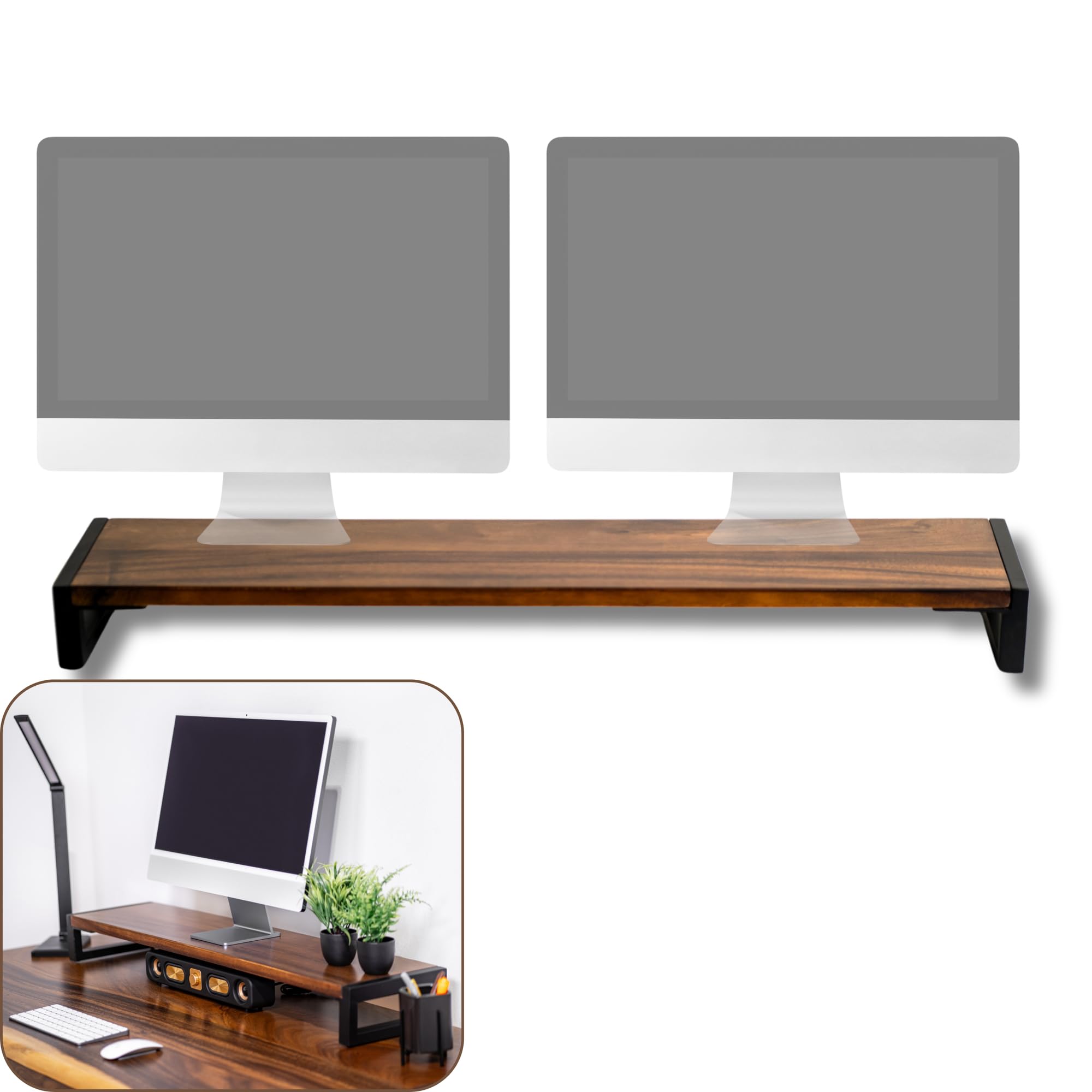 Amazon.com: Wood Monitor Stand - Walnut Solid Wood Monitor Stand Riser ...