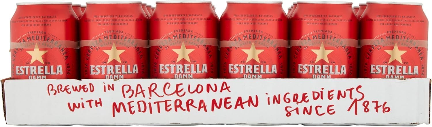 Estrella Damm Premium Lager Beer Pack of 24 x 330ml Cans : Amazon.co.uk ...
