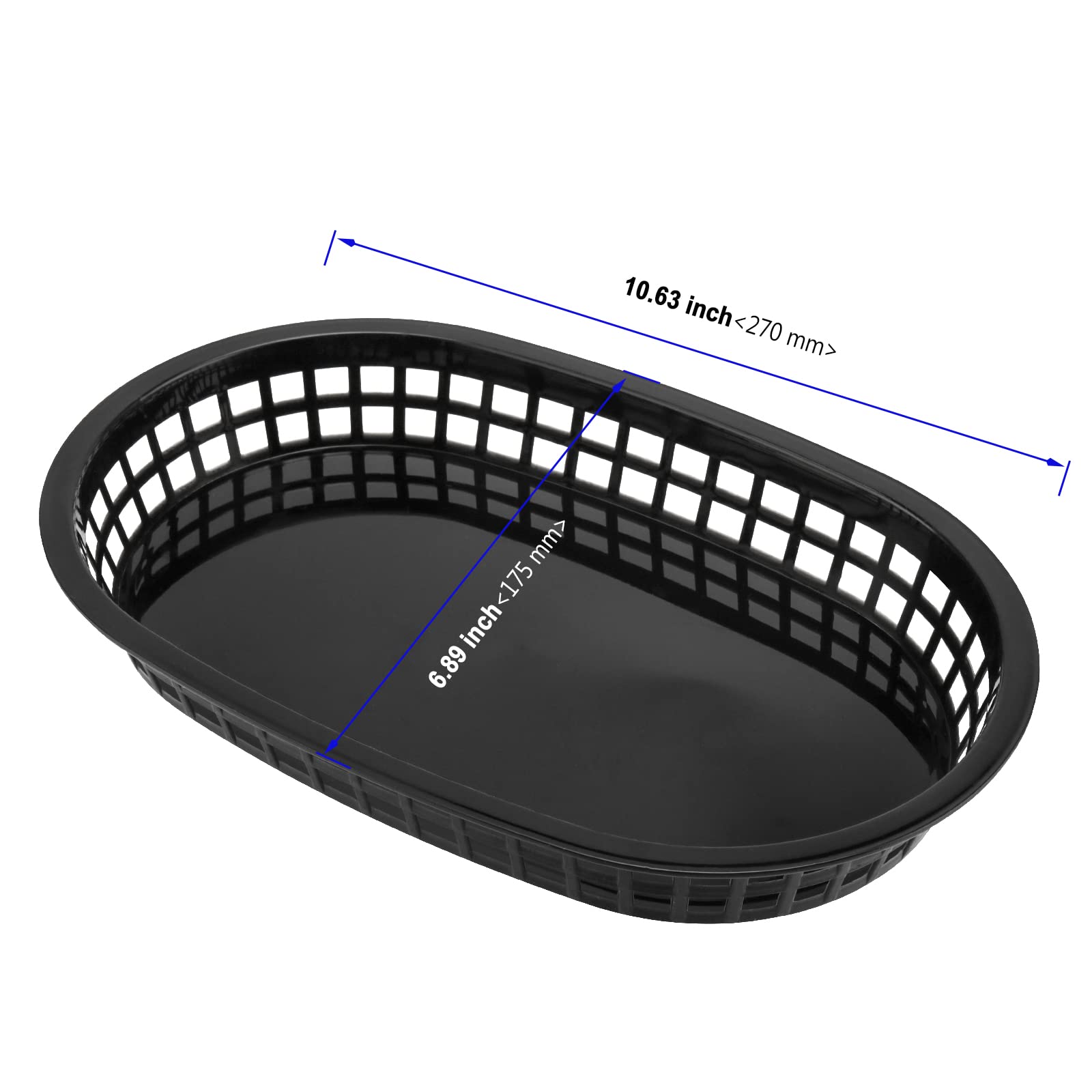 KOHAND 24 Pack 11 x 7 Inch Black Fast Food Basket, Plastic Oval Shaped ...